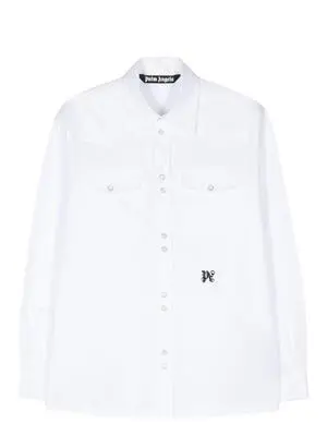Palm Angels Logo-embroidered Cotton Shirt - White