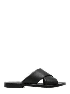 RIER Crossover-strap Leather Slides - Black