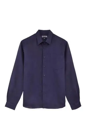 Vilebrequin Logo-embroidered Linen Shirt - Blue