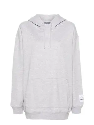 Moschino Slogan-patch Cotton Hoodie - Grey