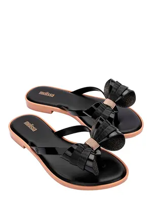 Melissa Melissa Slim Bow Detail Thong Sandals Beige/black