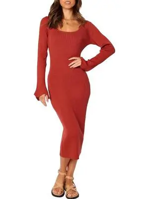 PETAL & PUP Skylee Long Sleeve Rib Maxi Dress - Rust
