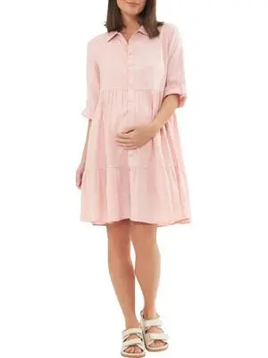 RIPE MATERNITY Adel Linen Blend Shirtdress - Soft Pink