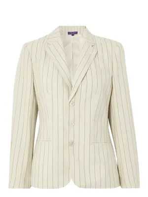 Ralph Lauren Skye Pinstriped Cotton And Linen-blend Blazer - Ivory