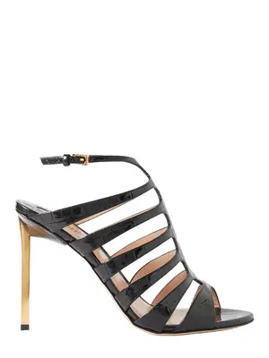TOM FORD Carine Croc-effect Patent-leather Sandals - Black