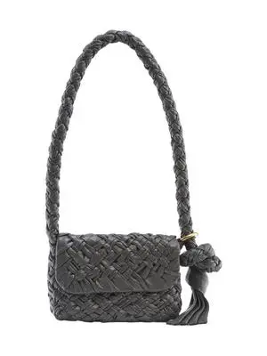 Bottega Veneta Kalimero Intrecciato Leather Shoulder Bag - Black/brass