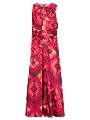Ulla Johnson Othella Ruffled Printed Silk-twill Midi Dress - Fuchsia