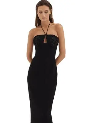Rachel Gilbert Embellished Bodycon Midi Dress - Black
