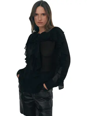 ATELIER Atelier Kiani Silk Ruffle Blouse Black