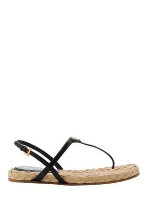 Prada Leather And Raffia Thong Sandals - Black