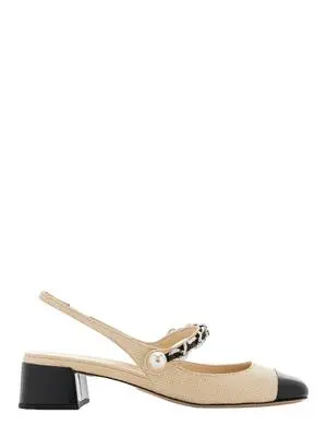 Miu Miu Leather-trimmed Raffia Slingback Mary Janes - Tan