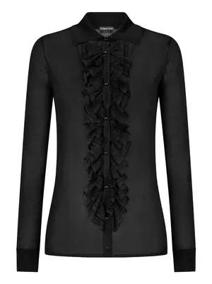 TOM FORD Ruffle-panel Long-sleeve Shirt - Black
