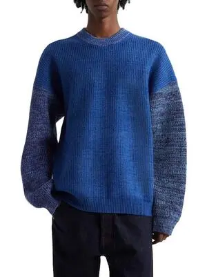 WASTE YARN PROJECT Odd Colorblock Wool Blend Sweater - Tonal Blue