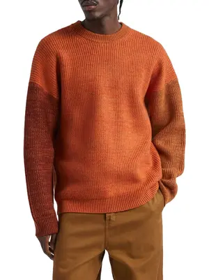WASTE YARN PROJECT Odd Colorblock Wool Blend Sweater - Tonal Brown