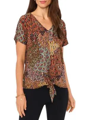 Chaus Paisley Print V-neck Top - Spice Red 620