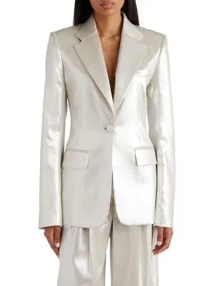 Chloé Silk Lamé Blazer - Silver Cloud