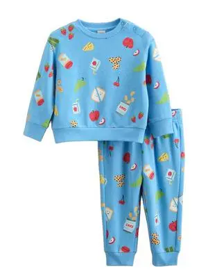 TUCKER + TATE Print Fleece Sweatshirt & Joggers Set - Blue Cove Happy Snacks