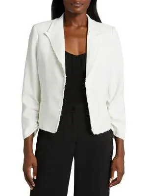Halogen Raw Hem Crop Blazer - New Ivory