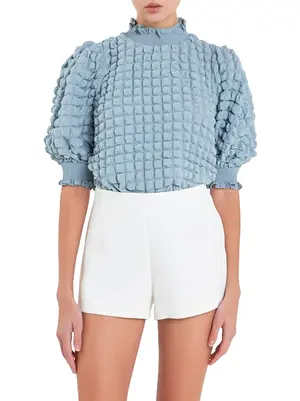 English Factory English Factory Textured Mock Neck Top Sky Blue