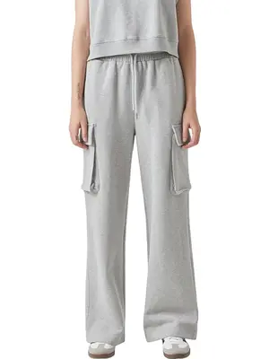 GREY LAB High Waist Wide Leg Cargo Sweatpants - Dark Heather Grey
