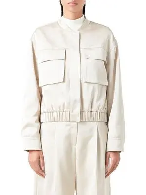 GREY LAB Cargo Pocket Satin Bomber Jacket - Cream