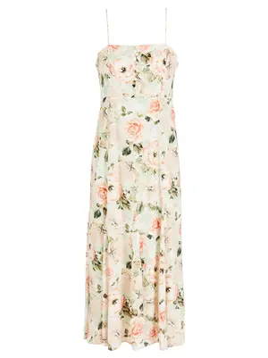 Alice + Olivia Floral-print Satin Midi Dress With Cutout - Light Green