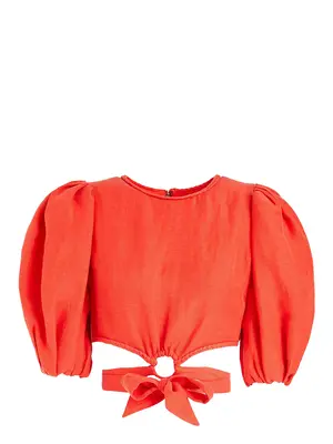 Alice + Olivia Cropped Linen-blend Top - Tomato Red