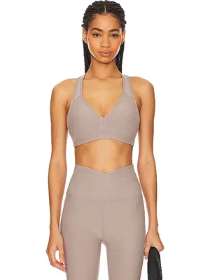 Beyond Yoga Spacedye Lift Your Spirits Sports Bra In Taupe - Birch