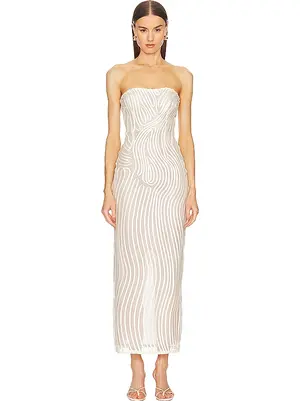 MICHAEL COSTELLO X Opal Midi Dress - Ivory & Beige