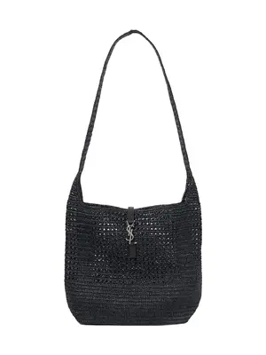 Saint Laurent Le 5 À 7 Medium Raffia Shoulder Bag - Black
