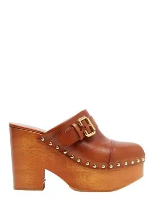 Chloé Jeannette Leather Platform Clogs - Brown