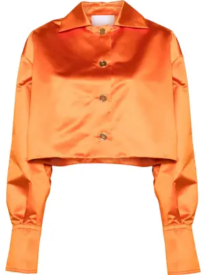 Patou Cropped Satin Shirt Jacket - Orange