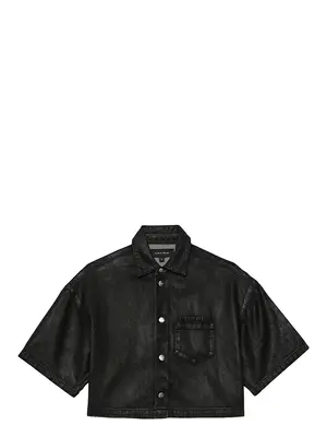 PURPLE BRAND Cropped Denim Shirt - Black