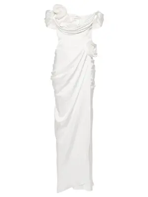 ANA RADU Floral-appliqué Draped Gown - Neutrals