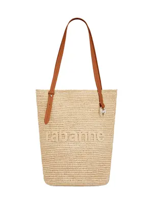 Rabanne Logo-embroidered Raffia Tote Bag - Neutrals