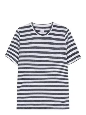120% Lino Linen Striped T-shirt - White