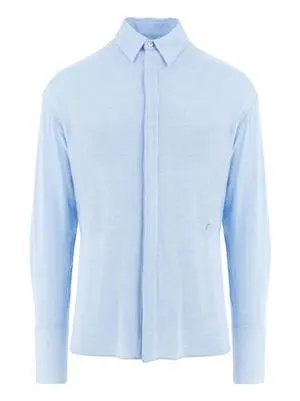 FERRAGAMO Logo-embroidery Stretch-jersey Shirt - Blue