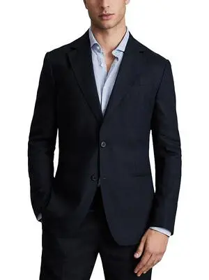 REISS Kin Slim Fit Linen Blazer - Navy