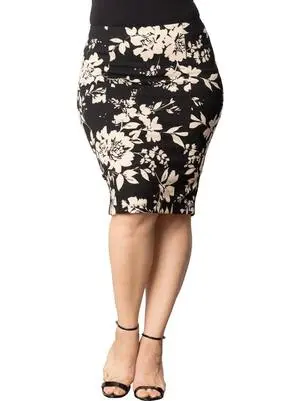 KIYONNA Kiyonna Pencil Skirt Vintage Ivory Florals