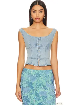 Free People Sally Denim Corset Top - Daylight Sky Combo