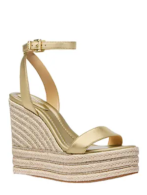 Michael Kors Leighton Metallic Leather Wedge Sandal - Gold