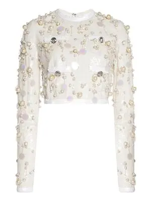 Giambattista Valli Pearl-embellished Crop Top - Ivory