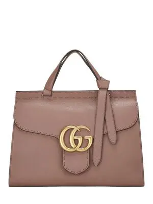 GUCCI Leather GG Marmont Top Handle Flap Bag
