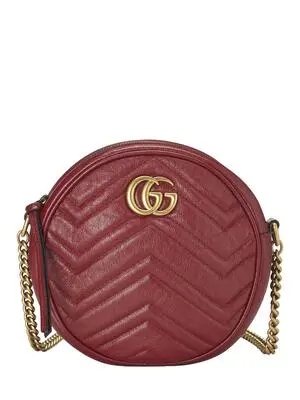 Gucci Leather Gg Marmont Round Shoulder Bag - Red