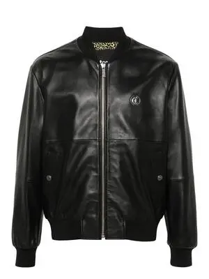 Just Cavalli Leather Bomber Jacket - Black