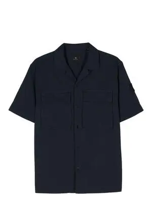 Belstaff Logo-patch Seersucker Shirt - Blue