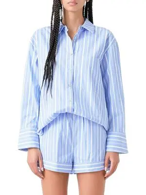 GREY LAB Oversized Striped Button-up Shirt - Blue