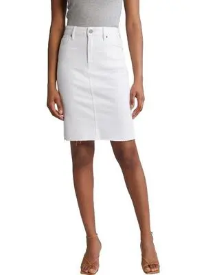 HIDDEN JEANS Raw Hem Pencil Denim Skirt - White