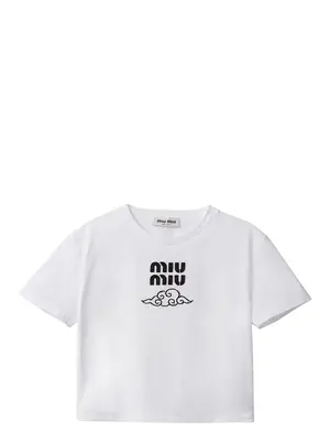 Miu Miu Embroidered-Logo Cotton T-Hirt - White | Editorialist
