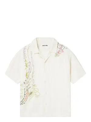 STORY MFG. Greetings Camp-collar Embroidered Cotton And Linen-blend Shirt - Neutrals